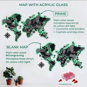 Led 3D Wall Map Art, Led Wall Art, Apartment Decor, World Map With LED ...