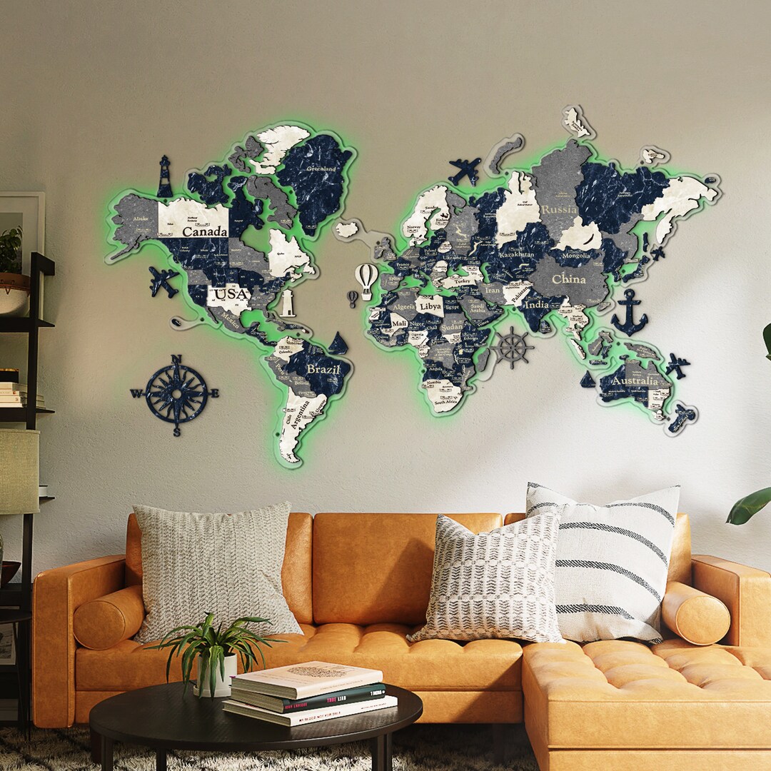 Led Lighting Map, 3D Wall Map LED Backlighted, Remote Control Map ...
