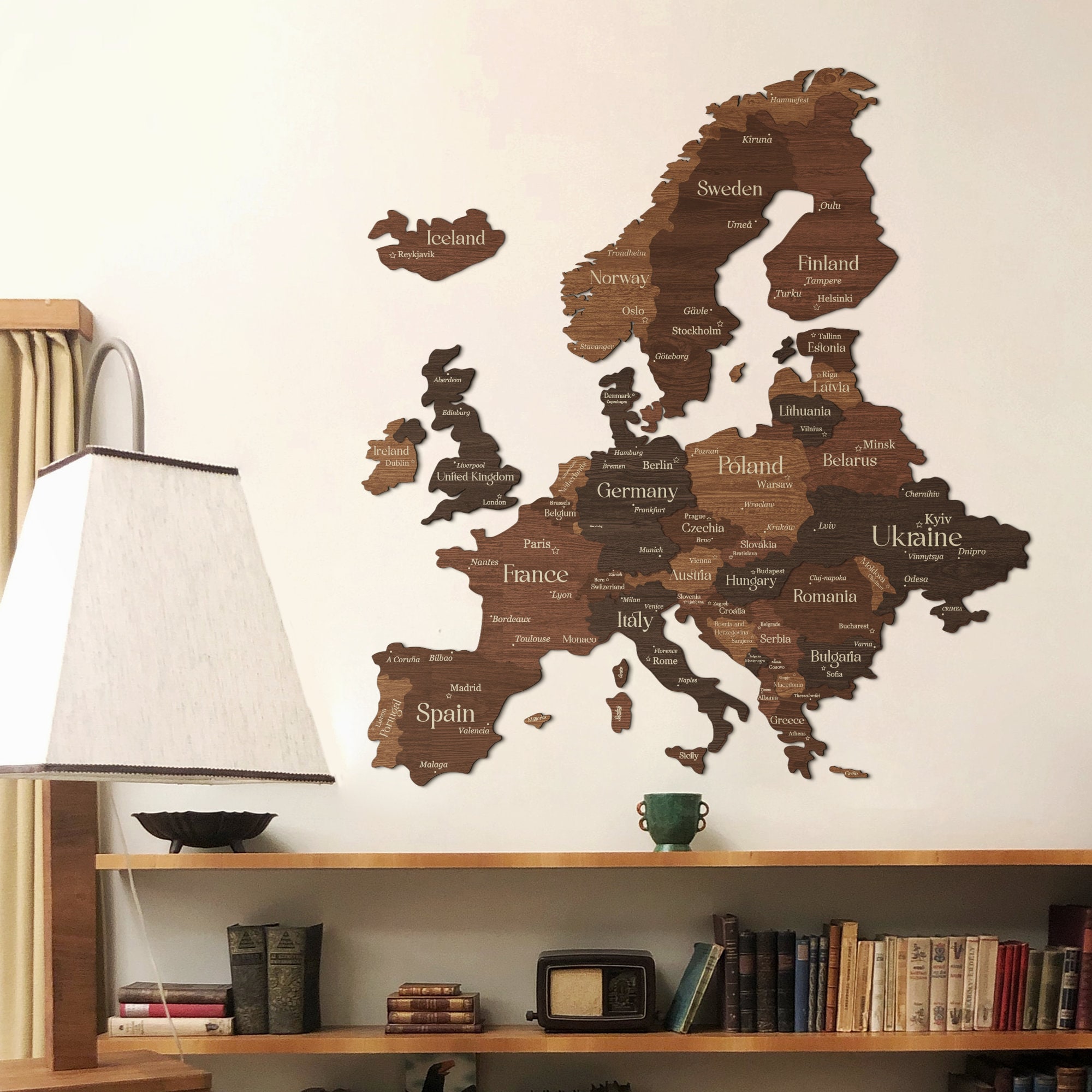 3D Wooden Map of Europe, Wood Push Pin Travel Map, XXL Map Wall Art ...