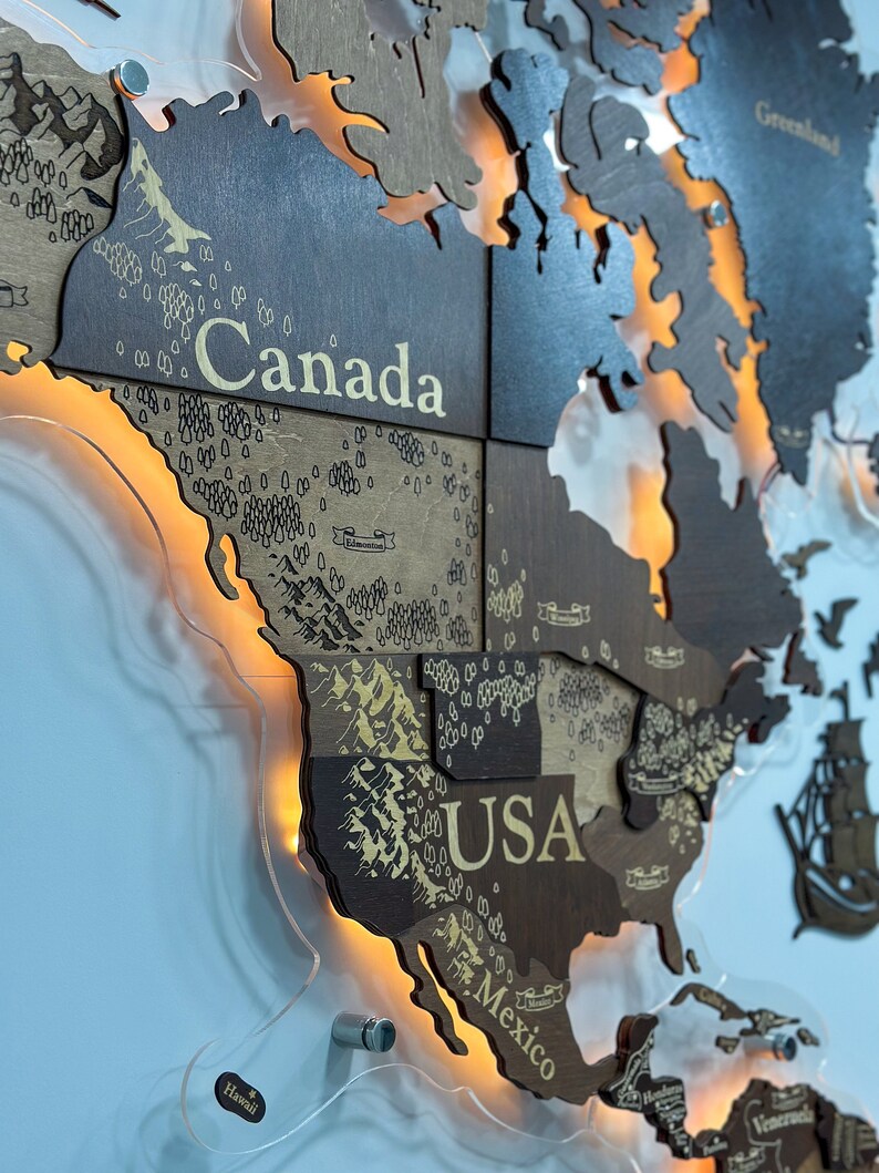 RGB LED 3D Wooden World Map 3D LED Wooden Map of the World - Etsy