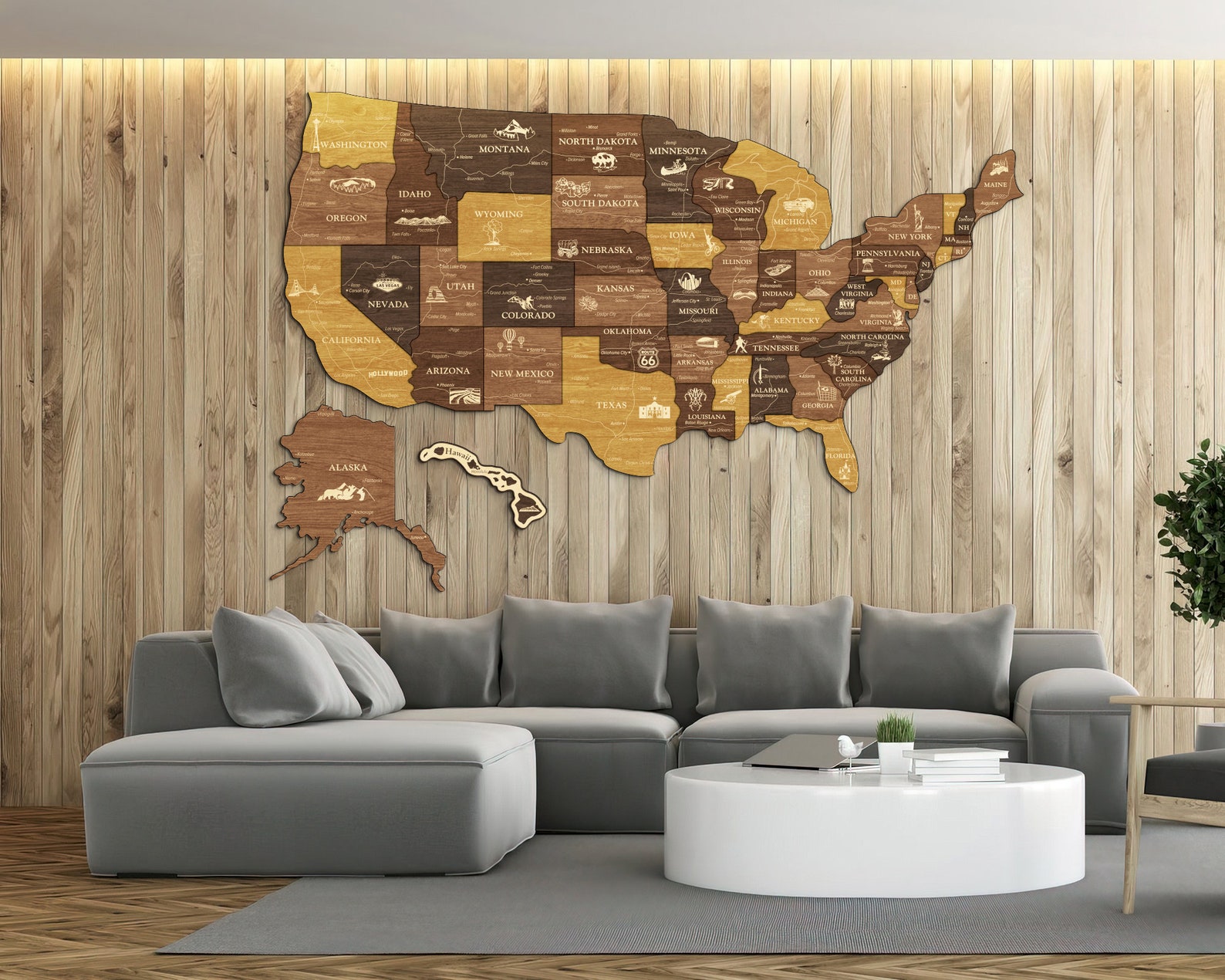 Pushpin USA Map and Pins Wooden 3D USA Wood Map Map of the | Etsy
