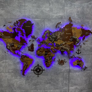 Large Led Neon Wall Map, Large Wall Map, 3D Wooden Push Pin Map With ...