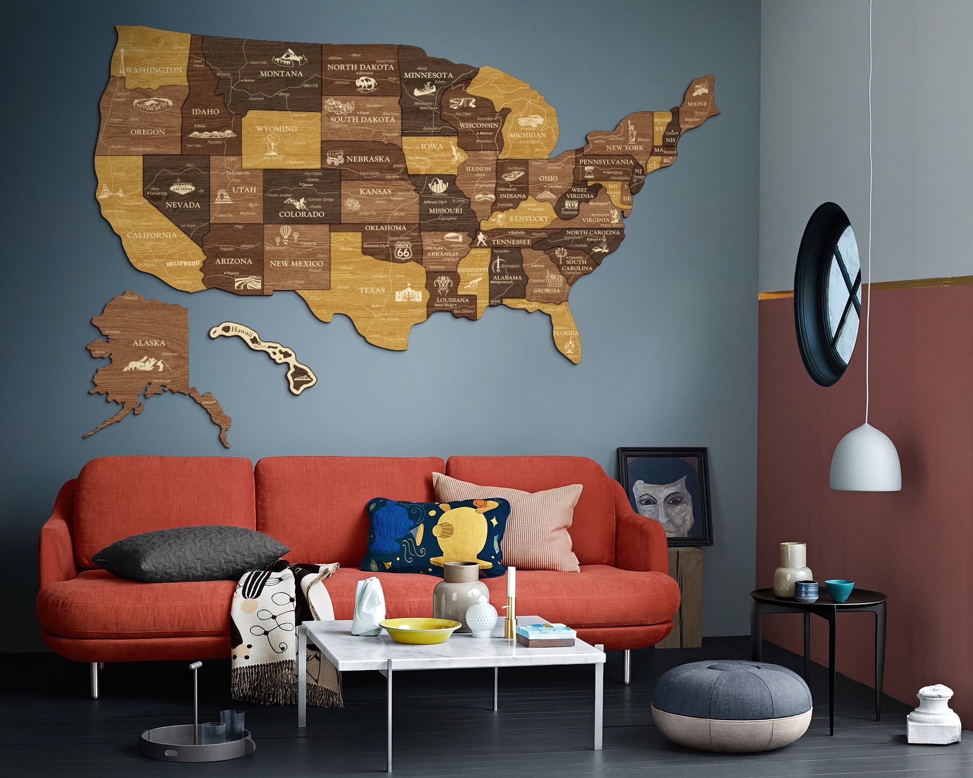 Pushpin USA Map and Pins Wooden 3D USA Wood Map Map of the | Etsy