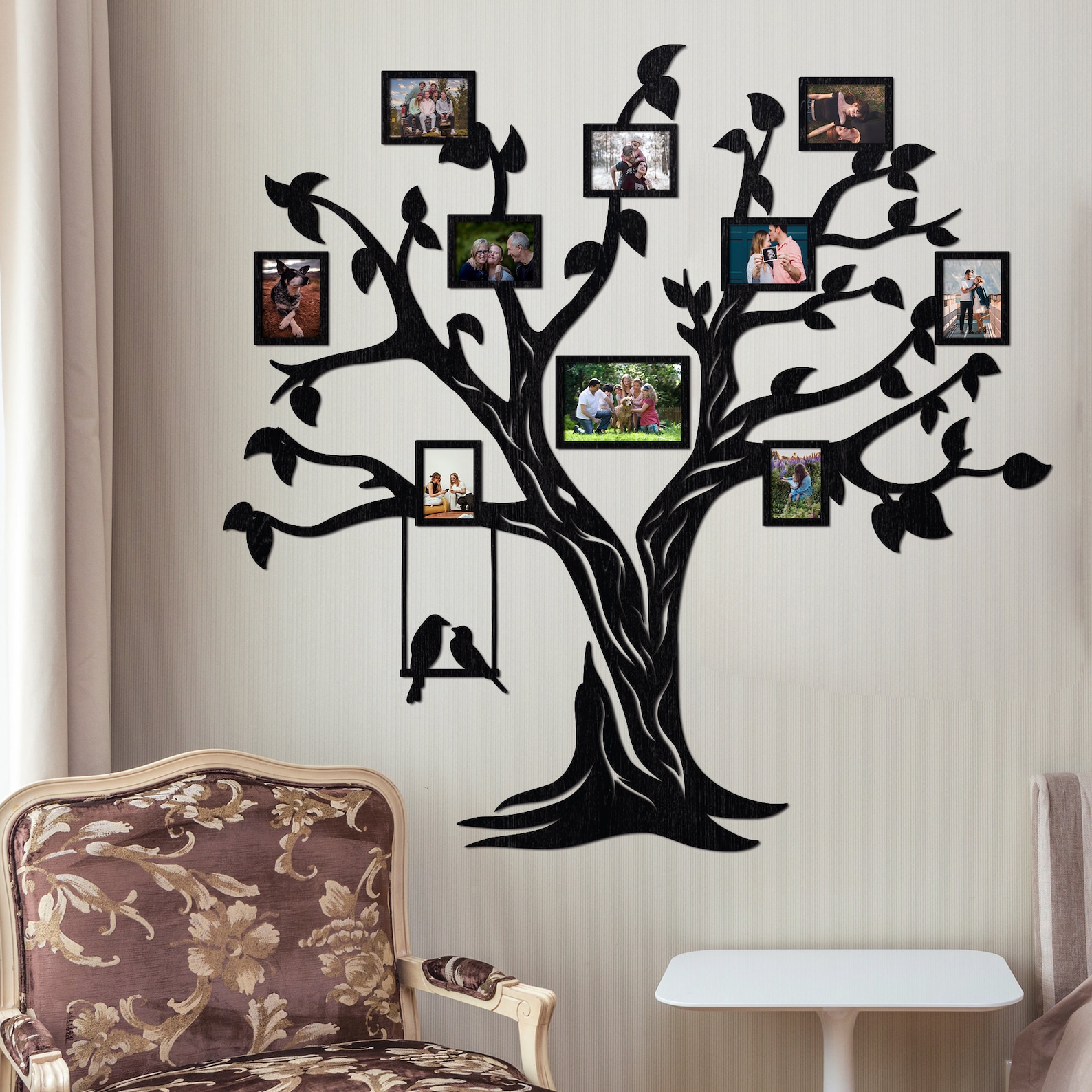 Family Tree Art, Wooden Family Tree With Photo Frames, Large Tree of ...