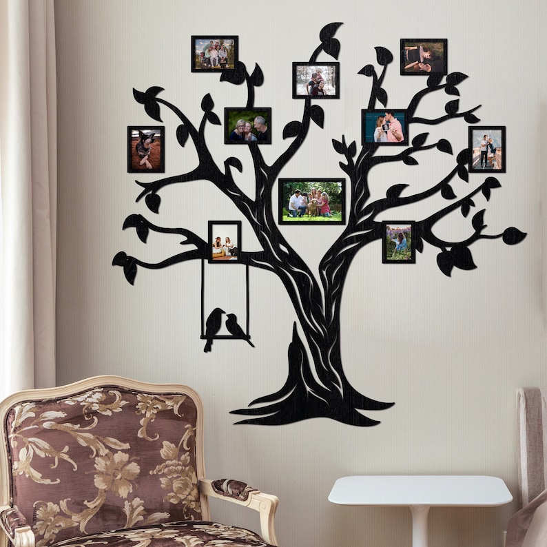 Family Tree Art Wooden Family Tree With Photo Frames Large - Etsy