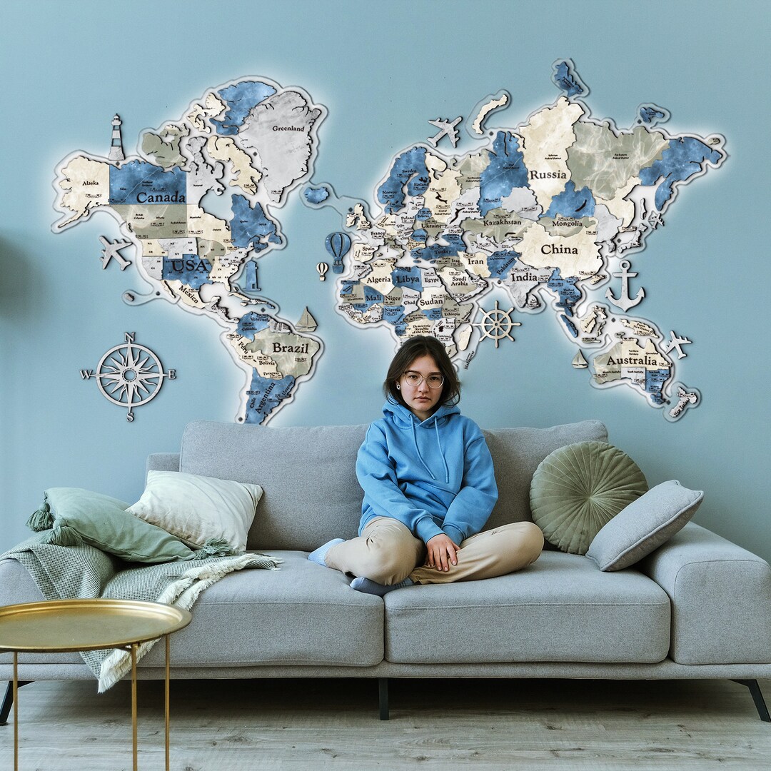 3D Led Wall Light Map, Push Pin Wall Light Map, 3D Wall Map LED ...