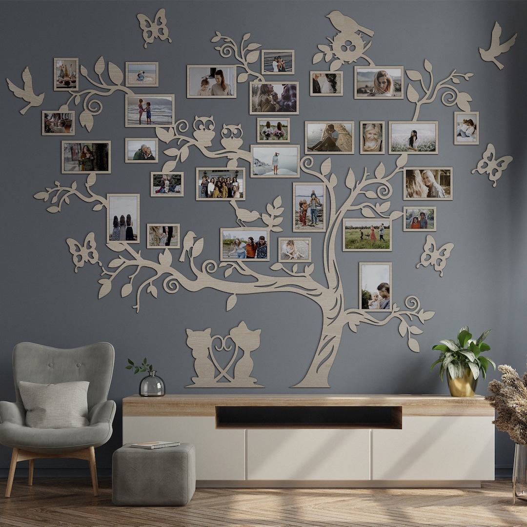 Large Wood Family Tree Photo Collage, Wooden Tree of Life, Family ...