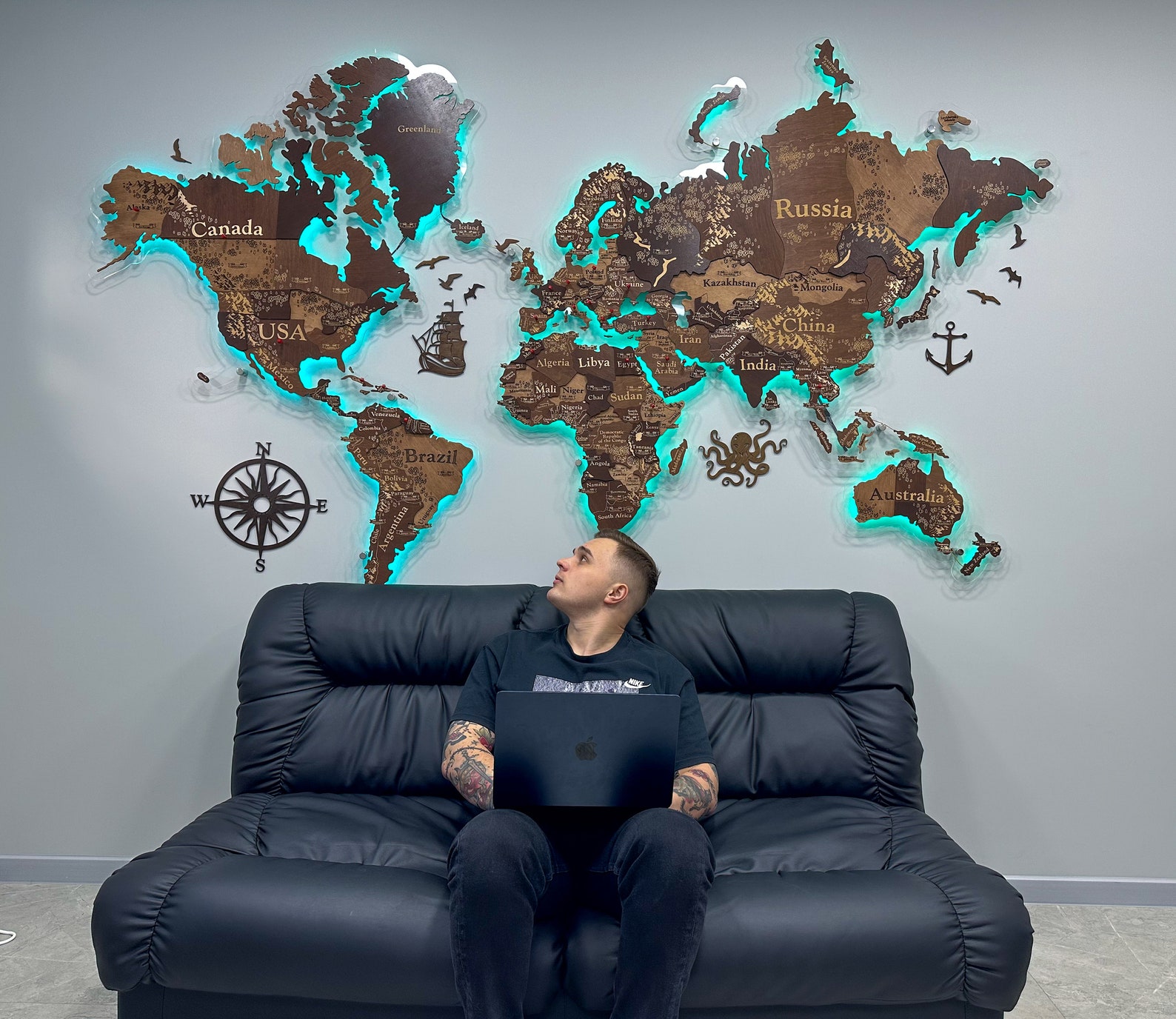 3D LED RGB Map of the World Neon Map Wall 3D Wooden World - Etsy