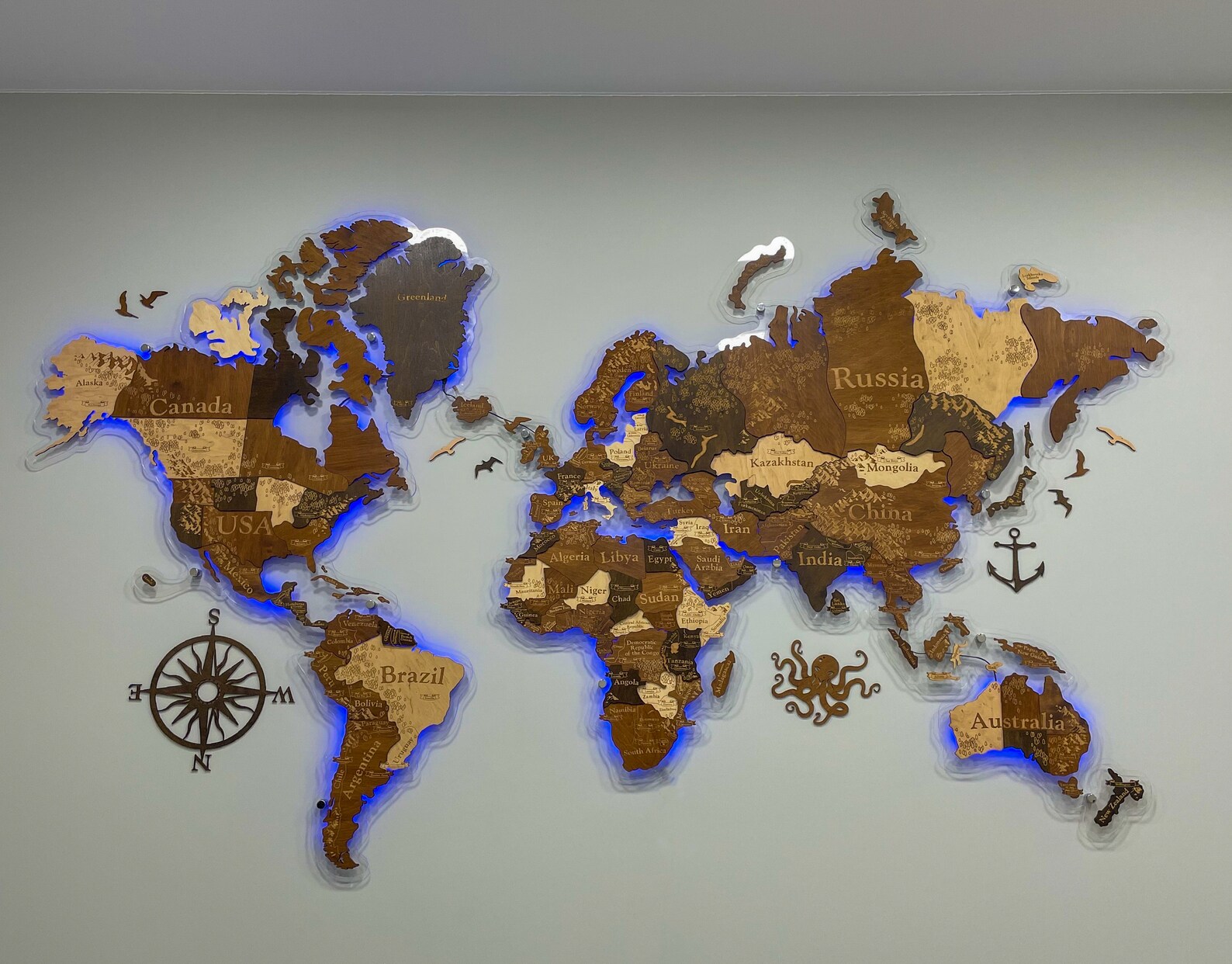 3D Wooden Push Pin Map With LEDs Remote Control RGB LED Wall | Etsy