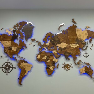 3D Wooden Push Pin Map With LEDs Remote Control RGB LED Wall | Etsy