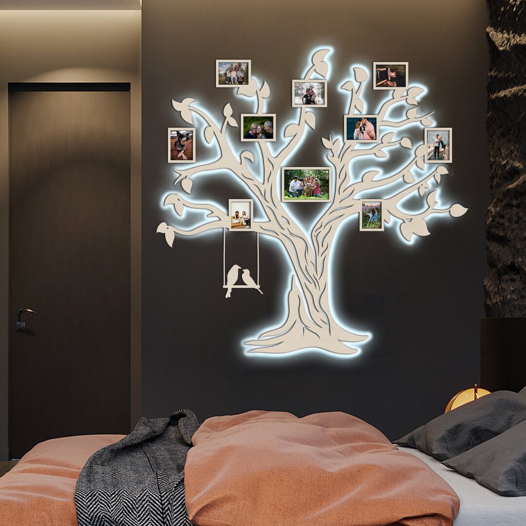 Led Decor Wooden Family Tree With Photo Frames and Led - Etsy