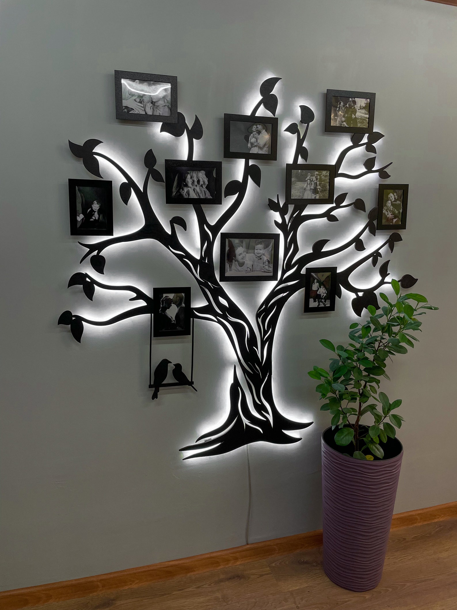 Led Family Tree Art Wooden Family Tree With Photo Frames and - Etsy