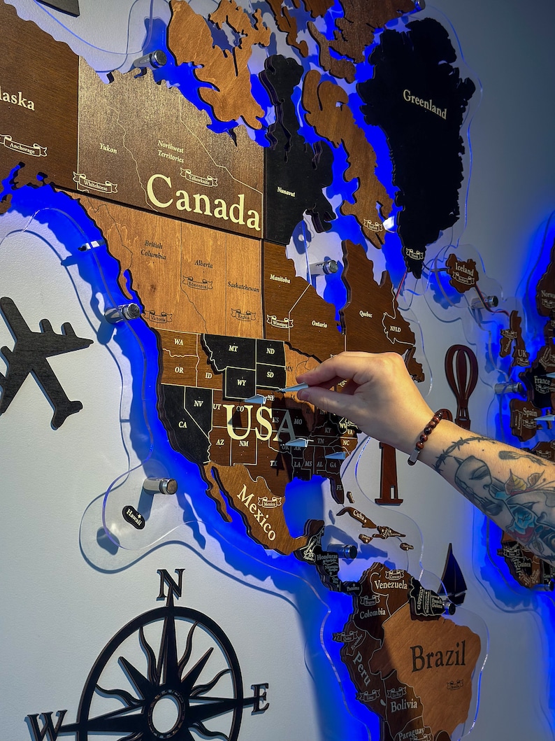 Led 3D Wall Map Art Led Wall Art Apartment Decor World Map - Etsy