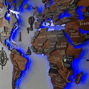 3D Led World Map, 3D Backlit Map, Wood Travel Map, Push Pin Map, Gift ...