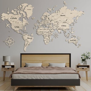 Extra Large Wooden World Map, Office Map of the World, World Map With ...
