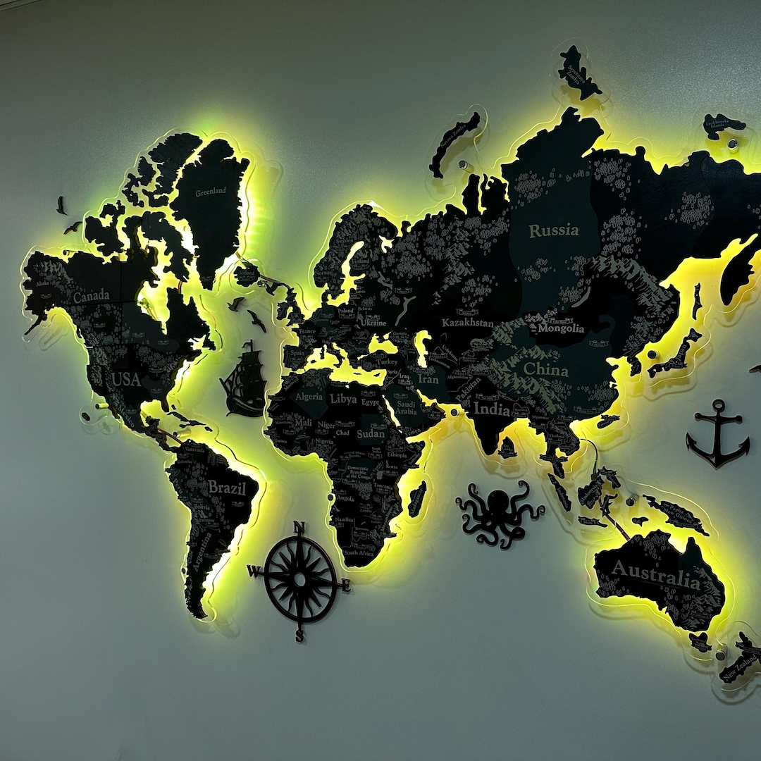 Led World Map, World Map With Backlight, LED Wall Map, Large World Map ...
