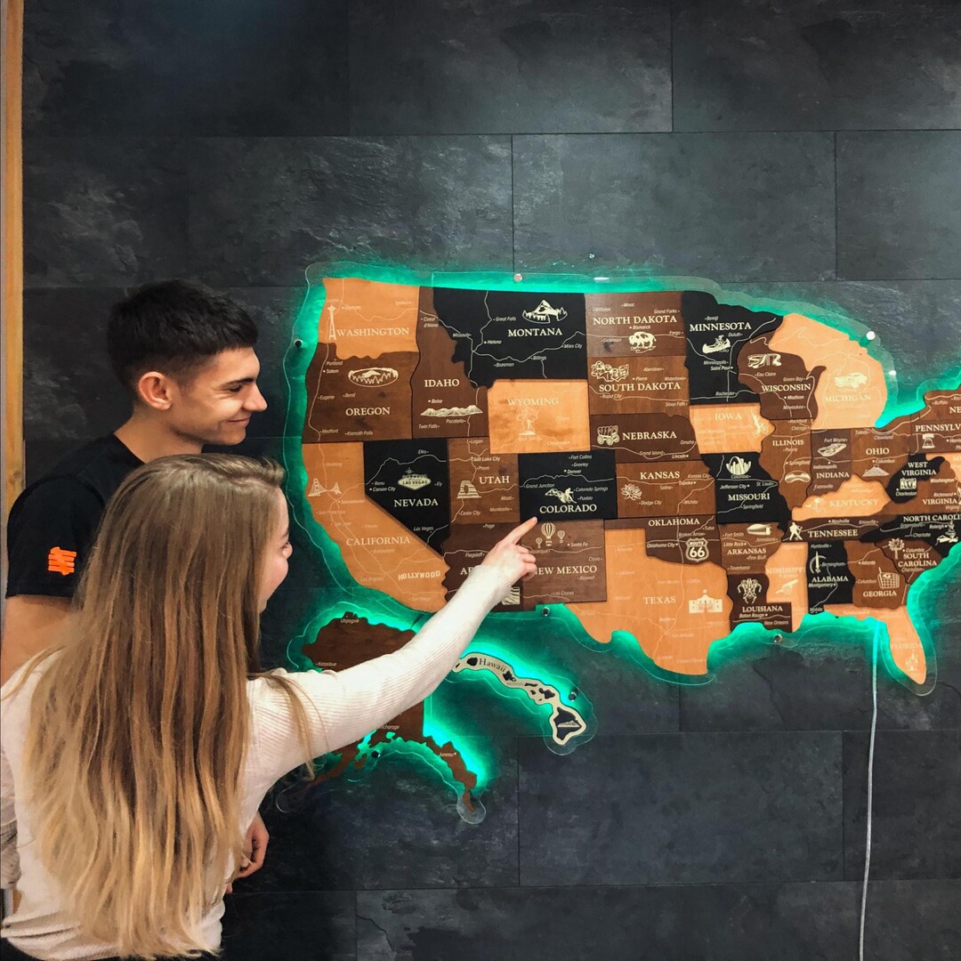 USA Led Map With Push Pins, USA Map Led, Push Pin Travel Map Led, US ...