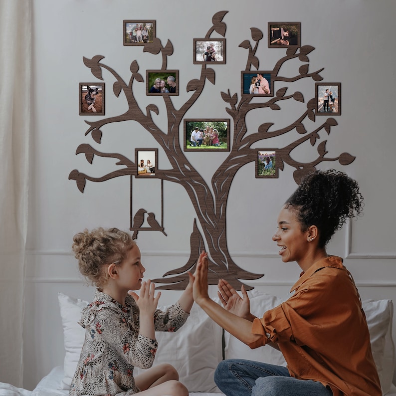 Family Tree Art Wooden Family Tree With Photo Frames Large - Etsy