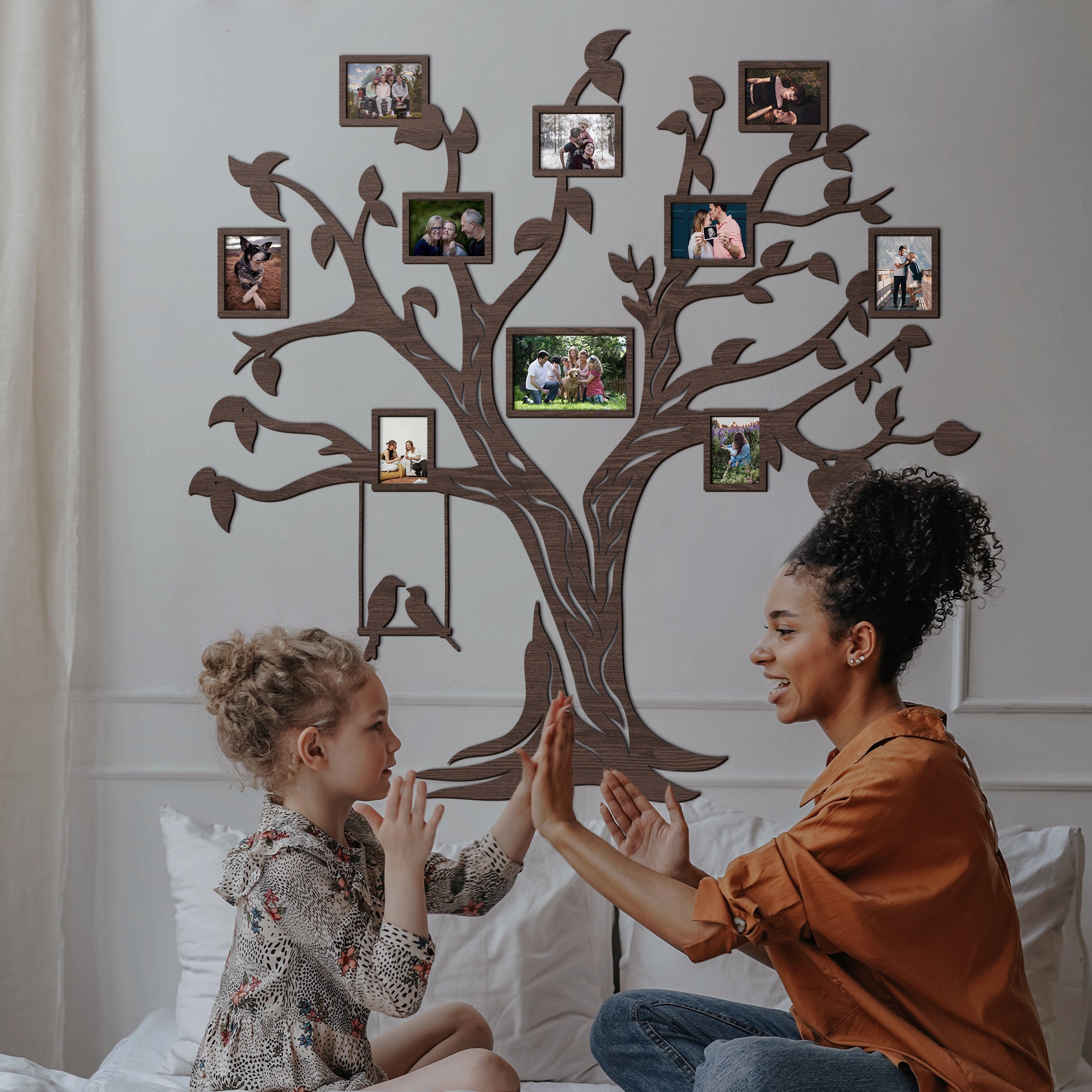 Family Tree Art, Wooden Family Tree With Photo Frames, Large Tree of ...