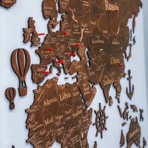 Large World Map Wall Hangings, Wood World Map With Borders, Countries ...