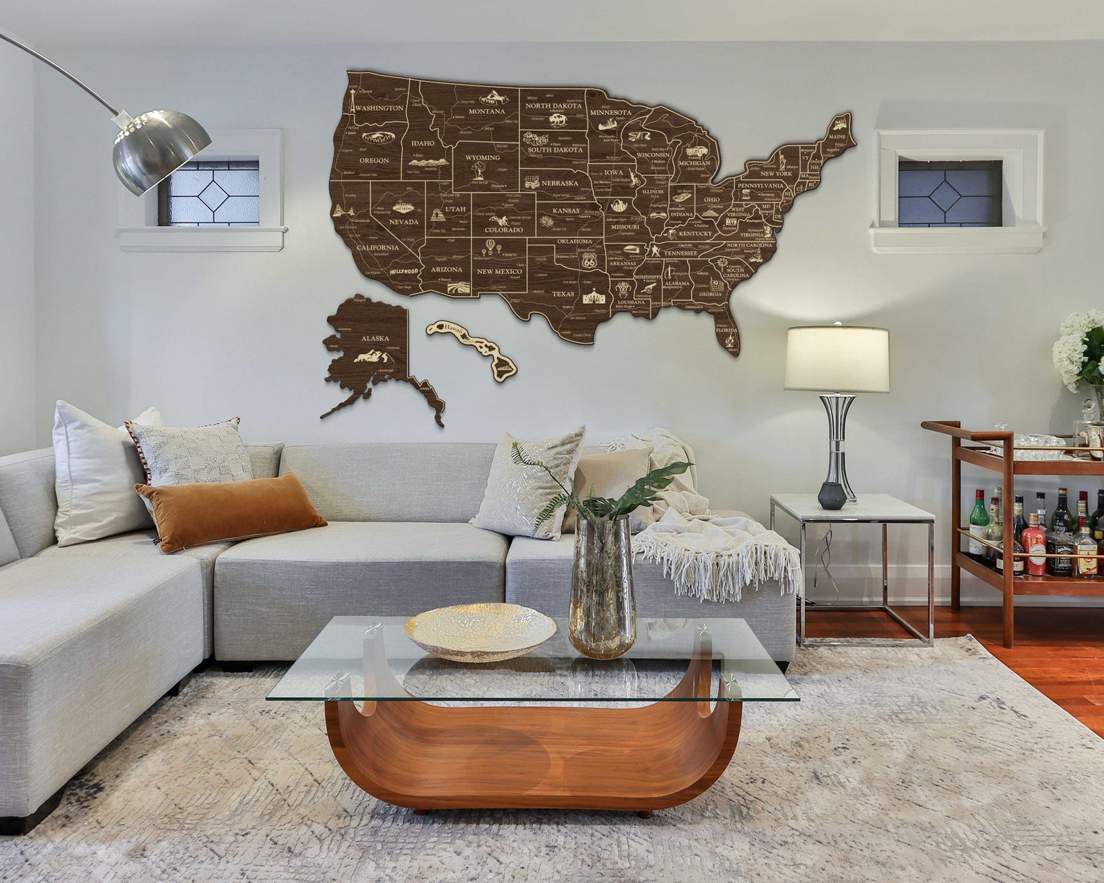 Black Wood United States Wall Map Wooden USA Tourist - Etsy