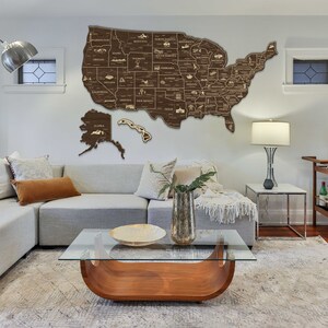 Black Wood United States Wall Map, Wooden USA Tourist Sightseeing Map ...