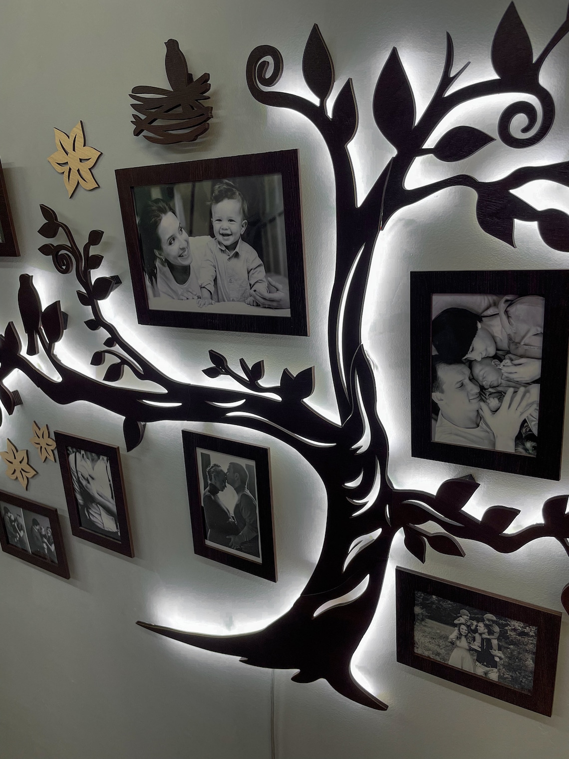 Led Family Tree With Wooden Photo Frames Wall Light Decor - Etsy Australia