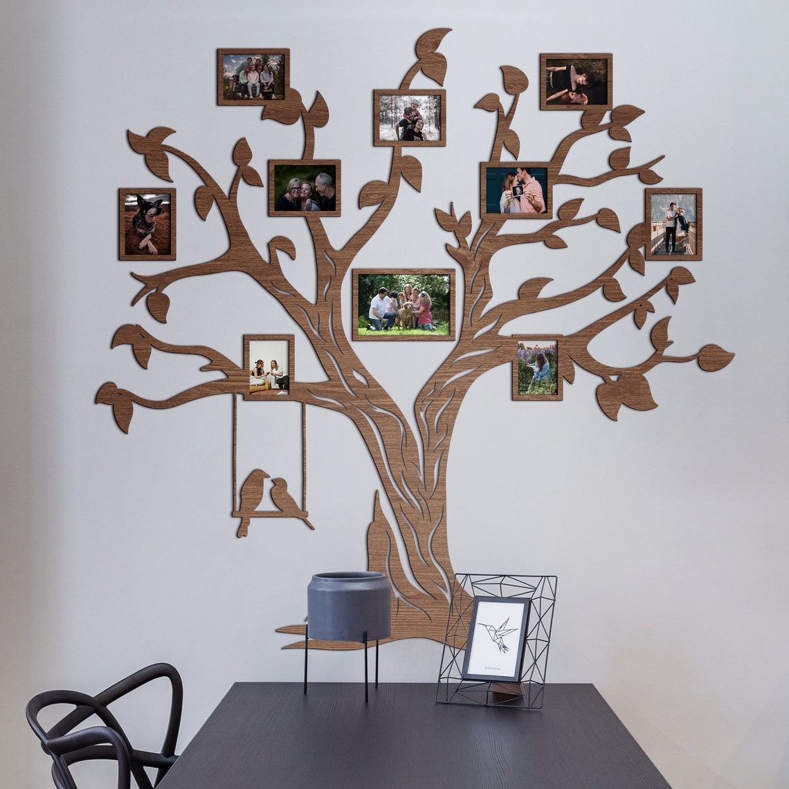 Family Tree Art Wooden Family Tree With Photo Frames Large - Etsy