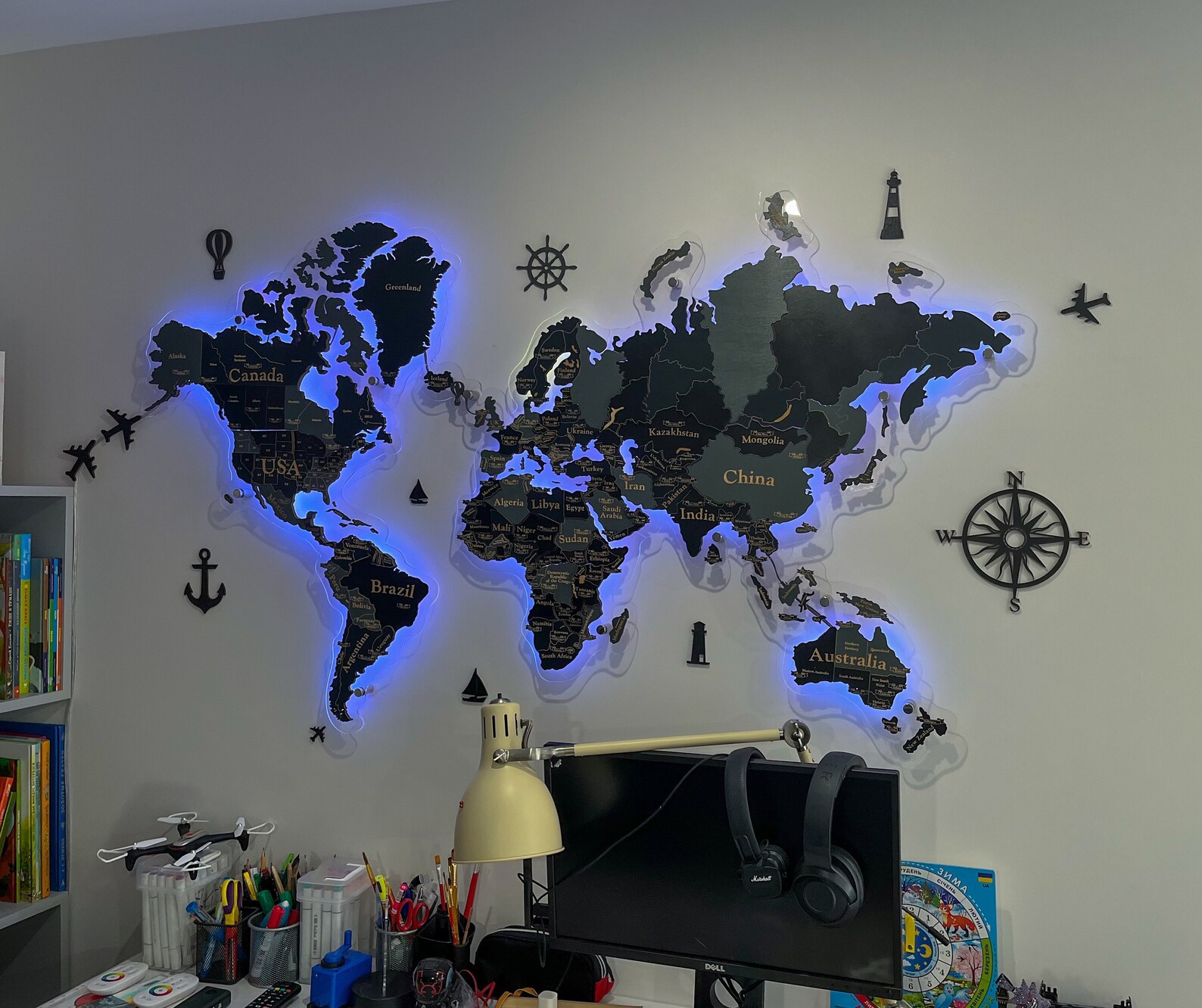 Led 3D Wall Map Art Led Wall Art Apartment Decor World Map - Etsy