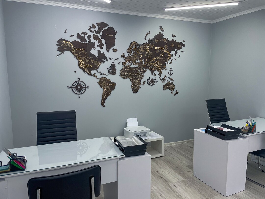 Large Wood World Map, Map of the World, Wooden Wall Art for Offices ...