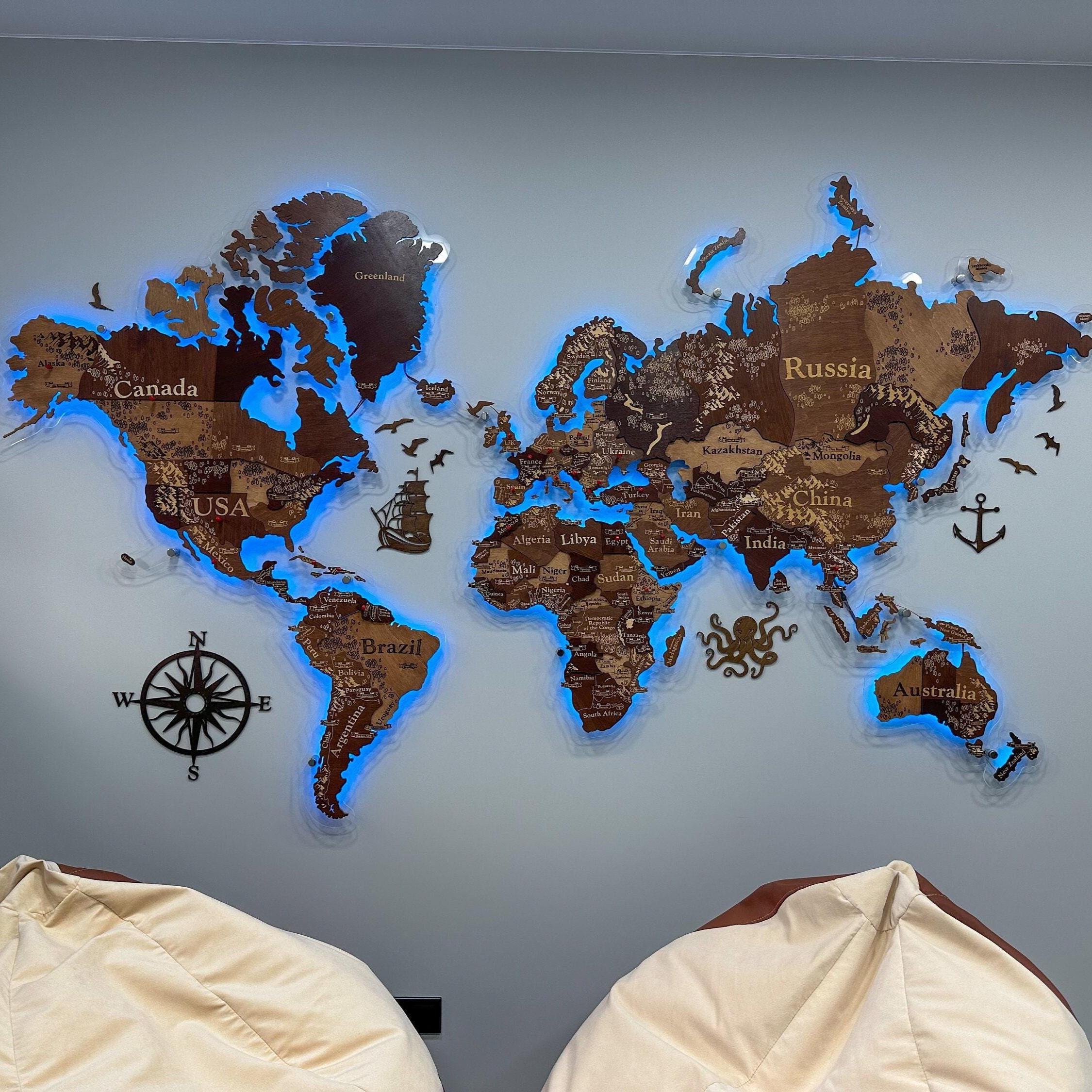 Led World Map, World Map With Backlight, LED Wall Map, Large World Map ...