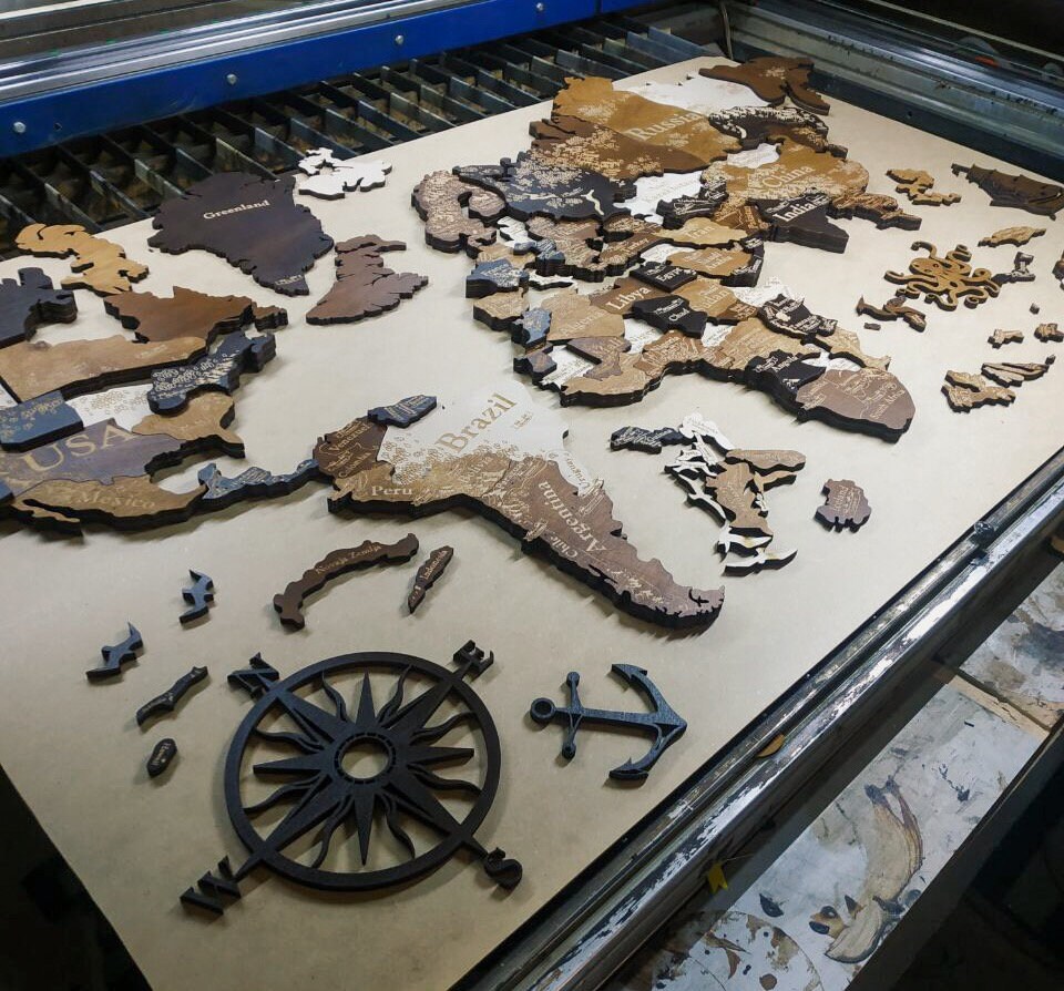 3D Wooden Push Pin World Map In Color Oak & Cypress Wooden | Etsy