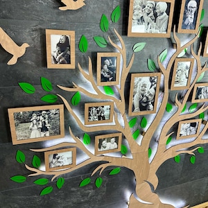 Wood Led Tree With Photo Frames, Family Photo Collage, Large Led Family ...