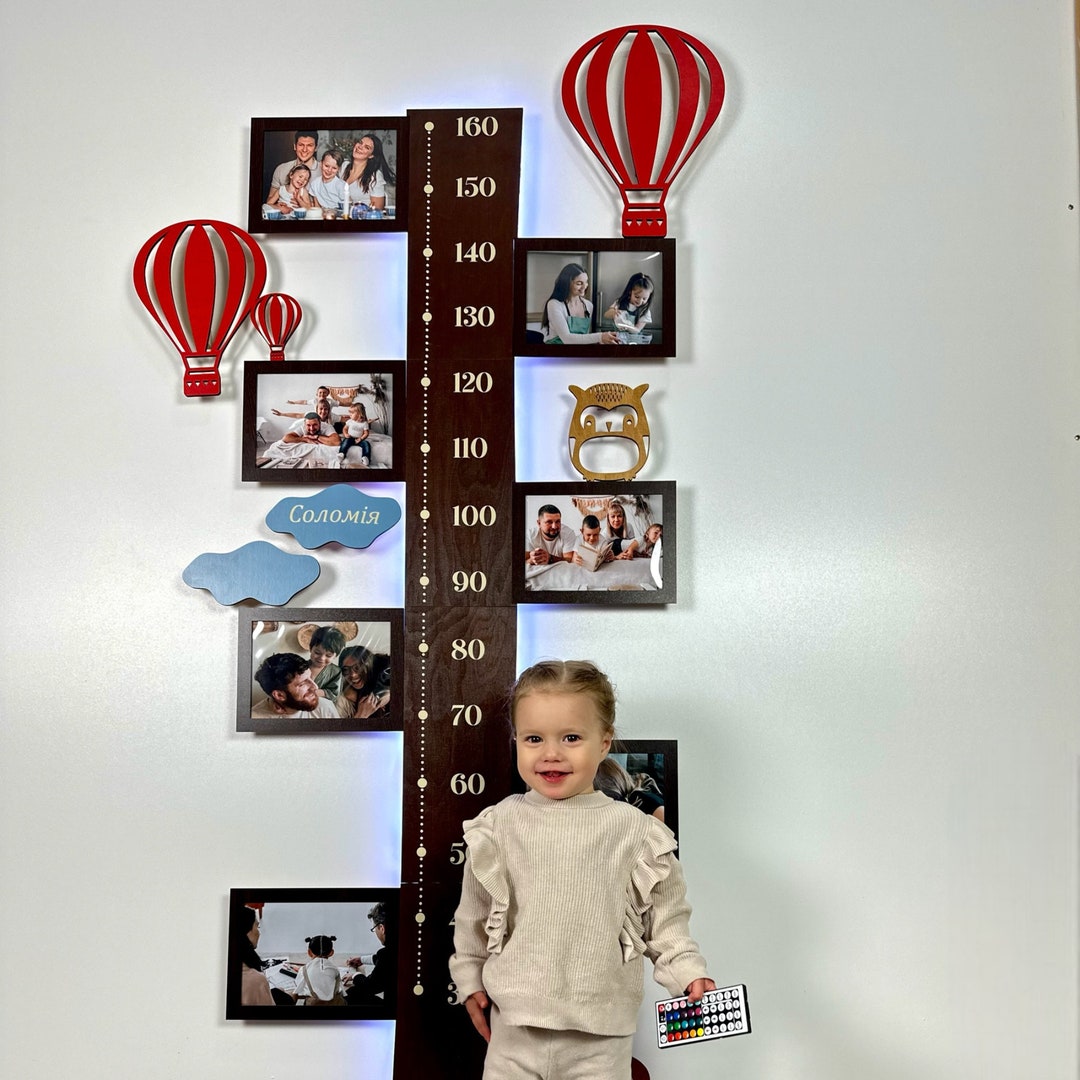 Led RGB Wooden Height Meter Sticker, Led Growth Ruler With Photo Frames ...