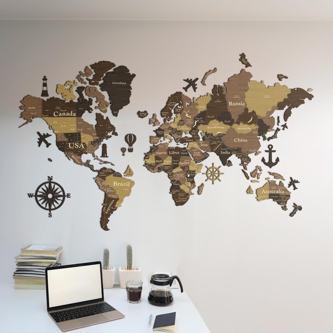 3D Backlight Map, Wood Travel Map, 3D Led World Map, Push Pin Map, Gift ...
