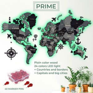 Led 3D Wall Map Art, Led Wall Art, Apartment Decor, World Map With LED ...