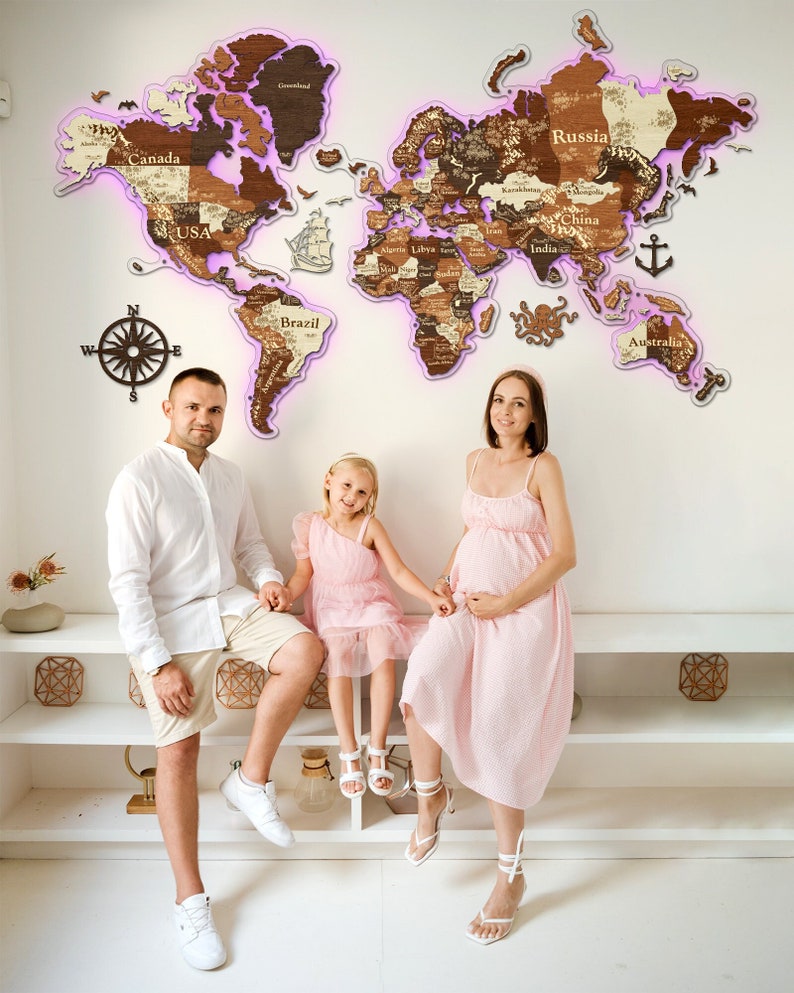 3D LED RGB Map of the World Neon Map Wall 3D Wooden World - Etsy UK