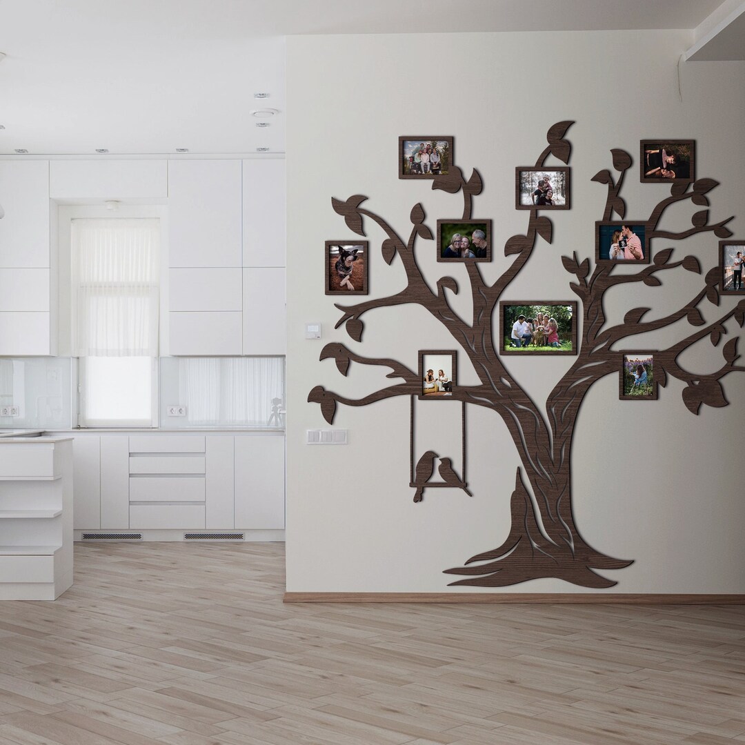 Family Tree Art, Wooden Family Tree With Photo Frames, Large Tree of ...