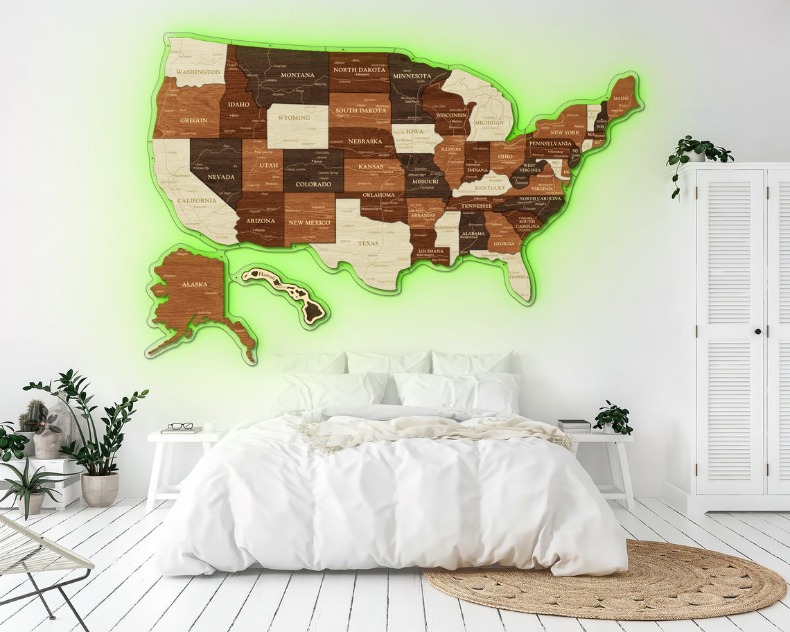 Remote Rgb Led Map of USA 3D Map of United States With Led - Etsy