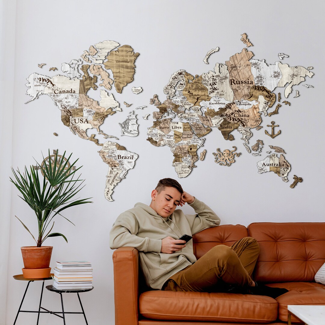 Extra Large Wall Art, 3D Wooden World Map, Wall Decor Map, XXL Map Wall ...