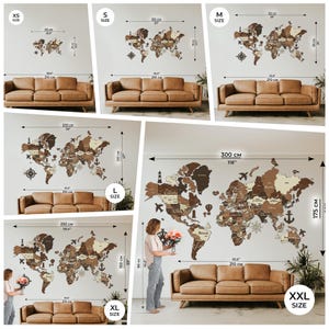 3D Wooden Push Pin Map, Wood Wall Map Collage, 3D Map of the World ...