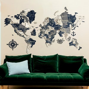 XXL Map Wall Art, 3D Wooden World Map, Push Pin Travel Map, Large ...