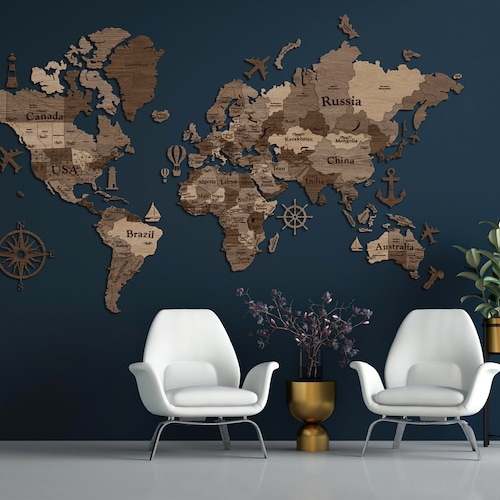 Wood Map Wooden World Map With Background Large Wall Art World - Etsy ...