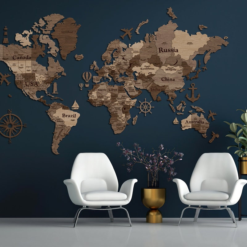 Big Wooden World Map - Etsy UK