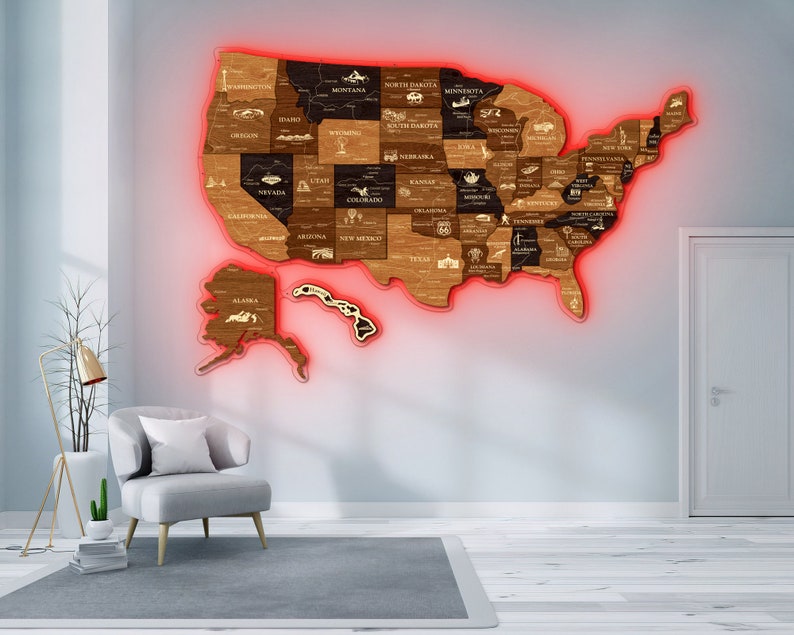 3D Map of United States With Led Lights Rgb Led Map of USA | Etsy