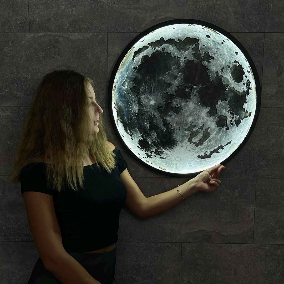 Moon-shaped Wall Decor With Led Light, Moon Led Light Home Decor - Etsy