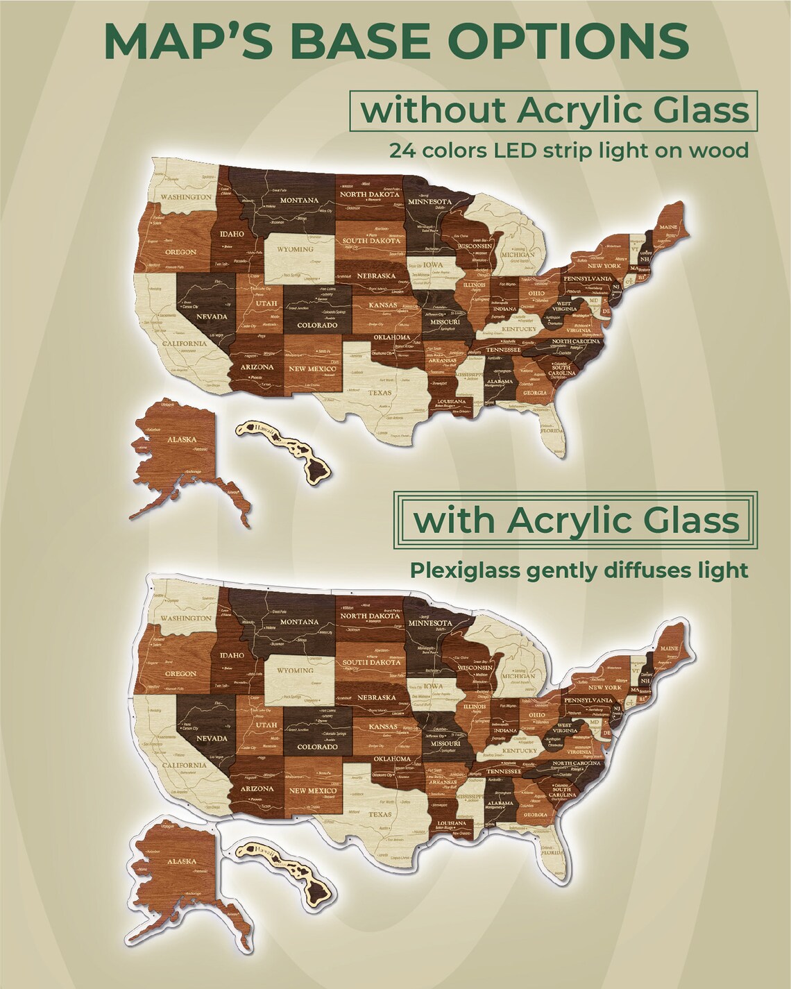 Remote Rgb Led Map of USA 3D Map of United States With Led | Etsy