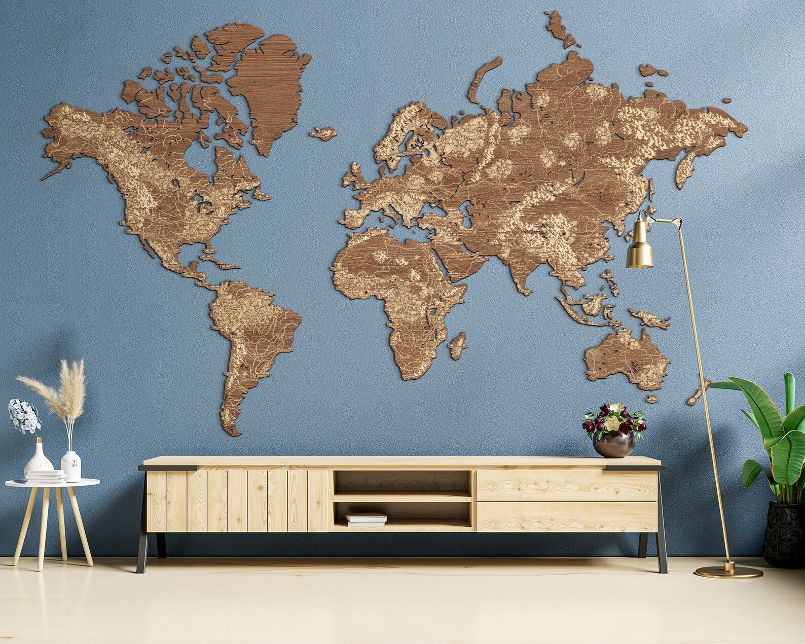 Large Wall Map of the World Wooden World Map to Mark Travels - Etsy