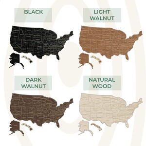 Wooden US Map in Light Walnut Color, Map of the United States, Travel ...