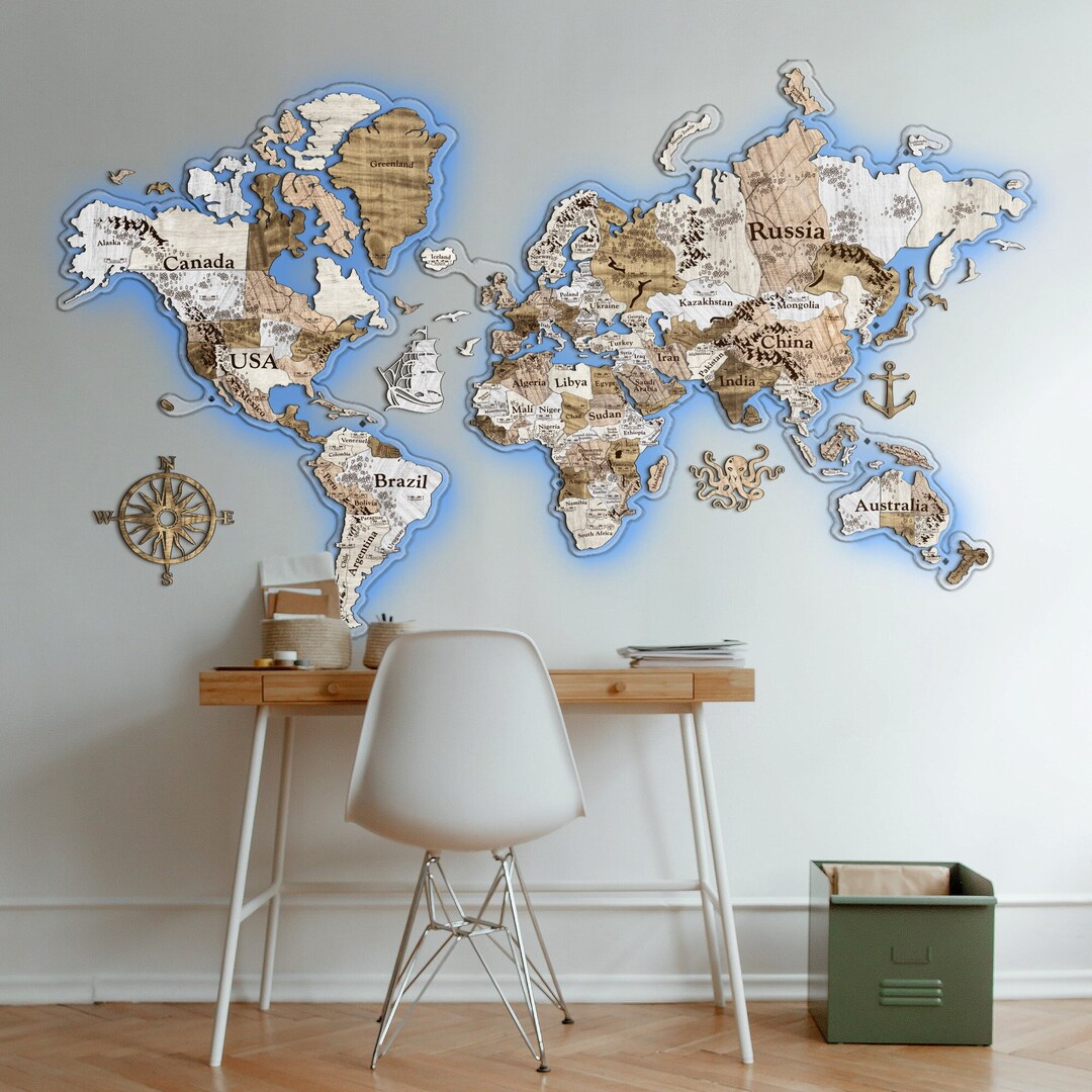 Led Backlight Map 3D LED Wooden Map of the World LED 3D - Etsy